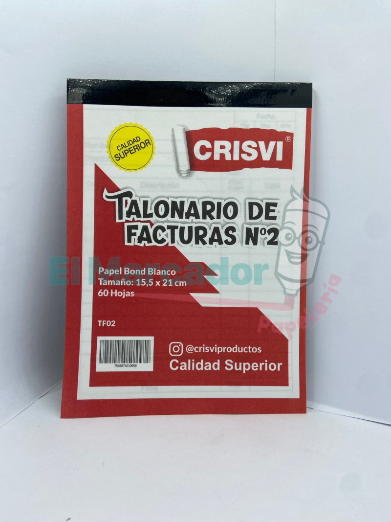 BLOCK DE FACTURA NRO 2 GRANDE S/COPIA 60H -CRISVI - Papelería El Marcador